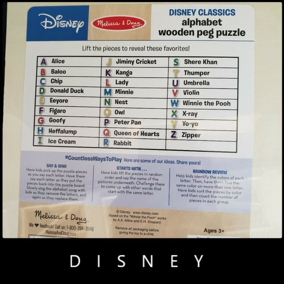 Disney | Toys | Disney Classics Alphabet 26 Wooden Peg Puzzle 3 | Poshmark